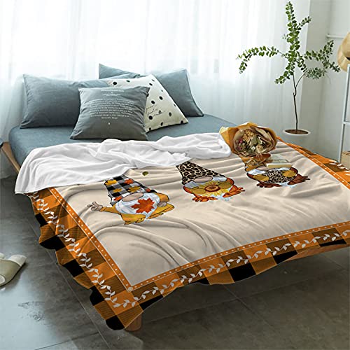 Flannel Fleece Throw Microfiber Blanket Super Soft Cozy Blanket Thanksgiving Happy Fall Y'all Gnome with Pumpkins Lightweight Fuzzy Bedding Fleece Blanket for Couch Sofa Bed-39" x 49"