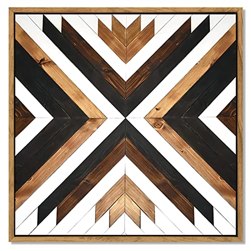 Loomarte Plank Canvas Wall Art Vintage Retro Painting Photo Wall Decals Rustic Black White and Brown Linen Print Line Picture Pattern Wooden Frame Artwork for Bathroom Living Room Decor 12x12 Inch