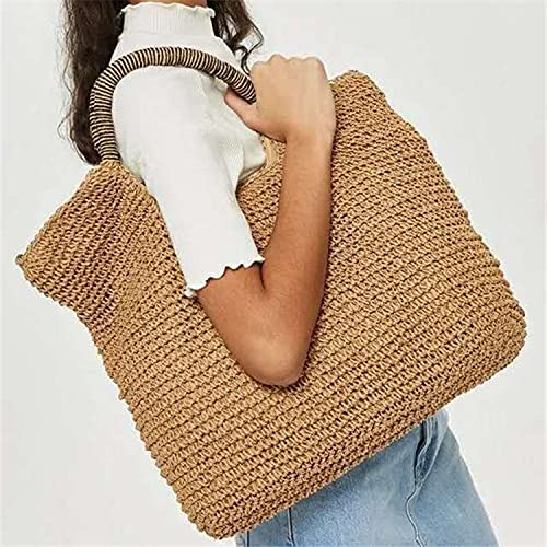 Eorefo Straw Bag Beach Bags for Women Straw Large Beach Tote Bag Hobo Summer Handwoven Bags Ratten Bag for Beach(Bronze)