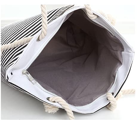 Canvas Tote Bag | Canvas Striped Hemp Rope Handle Shoulder Tote Bag | Black Stripe Tote Bag | Tote bag For Multipurpose Used., Large