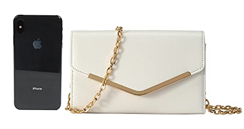 Autumnwell Clutch Purse Evening Bag for Women,White Envelope Handbag With Detachable Chain for Wedding and Party