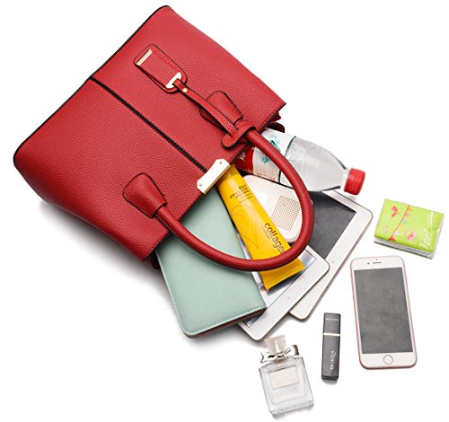 Covelin Women's Top-handle Cross Body Handbag Middle Size Purse Durable Leather Tote Bag Wine red
