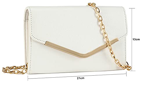 Autumnwell Clutch Purse Evening Bag for Women,White Envelope Handbag With Detachable Chain for Wedding and Party