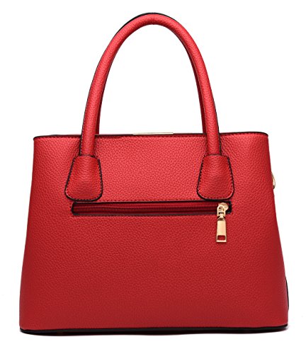 Covelin Women's Top-handle Cross Body Handbag Middle Size Purse Durable Leather Tote Bag Wine red