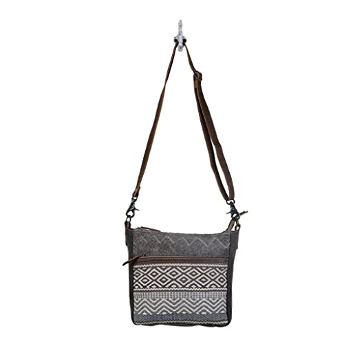 Myra Bag Chevron Patterned Cross-Body Bag Upcycled Cotton & Leather S-3069