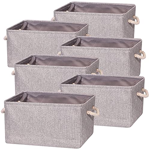 TENABORT 6 Pack Large Storage Basket Bin, Foldable Fabric Storage Cube Box Canvas Collapsible Cloth Organizer Containers with Handles for Home Office Clothes Closet, Gray