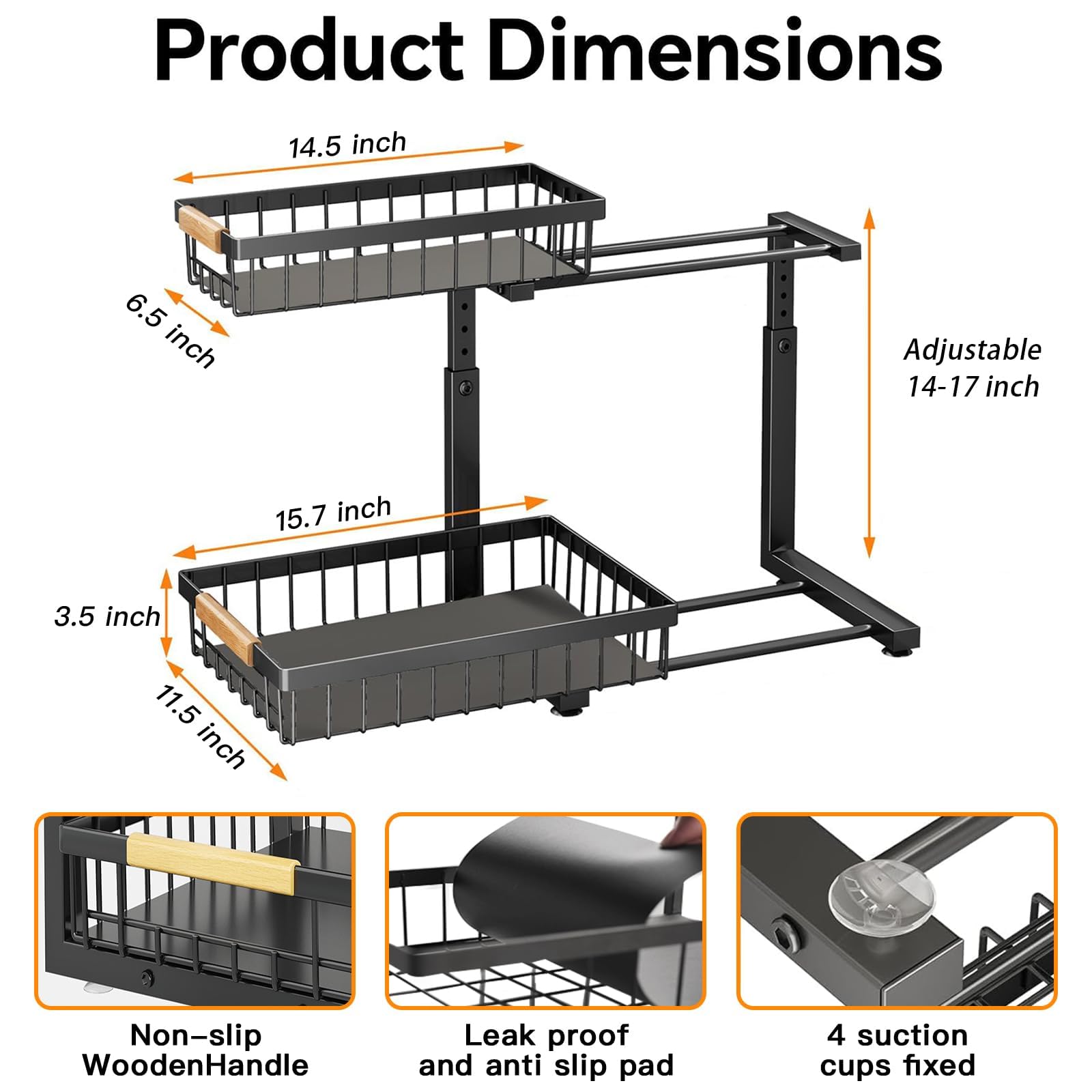 Under Sink Organizer, 2 Packs 2 Tier Under Sink Organizers and Storage, Slide out Pull out Cabinet Organizer Shelf, Metal Sliding Drawer for Kitchen Bathroom Pantry Cabinet Closet Organization Rack