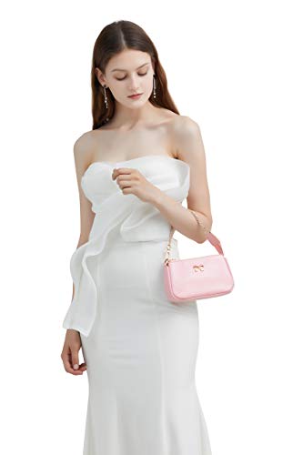 Genuine Leather Clutch Purses For Women Evening Bags With Chain Wedding Party Clutch Handbags - Pink