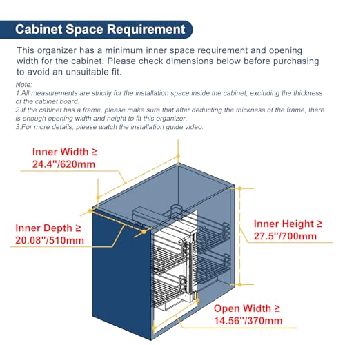 VADANIA Blind Corner Pull Out Organizer for 32" Cabinet, Left Open & Right Open Compatible, Min Opening 14", 2-tier Pull-out Basket, Soft Close, Bottom Mount