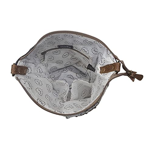 Myra Bag Unconventionally Etched Shoulder Bag Upcycled Cotton & Cowhide Leather S-2862