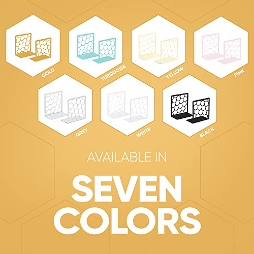 Premium Geometric Gold Honeycomb Bookends for Shelves, Metal Book Ends for Office, L-Shaped Book Stopper, Rustproof Bookends Decorative Unique for Home, 6.25 (L) x 6 (W) inches, 1 Pair - Geomod