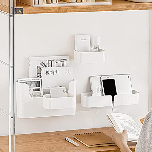 Cicano Adhesive Floating Shelves, 4Pcs Wall Mounted Shelves Bedside Caddy Stickable Shelf for Wall Bedside Wall Organizer White