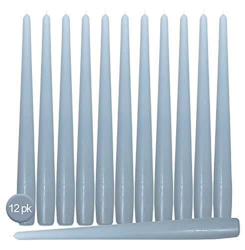 Hyoola Tall Taper Candles - 12 Inch Ice Blue Unscented Dripless Taper Candles - 10 Hour Burn Time - 12 Pack