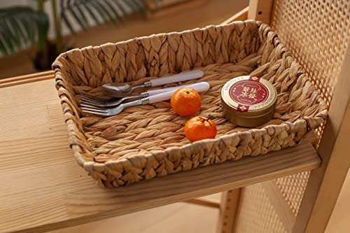 Hand-Woven Large Storage Baskets , Water Hyacinth Wicker Baskets for Organizing,Woven Baskets, Organizer, Natural Container,13.38” x 9.5” x 2.75”