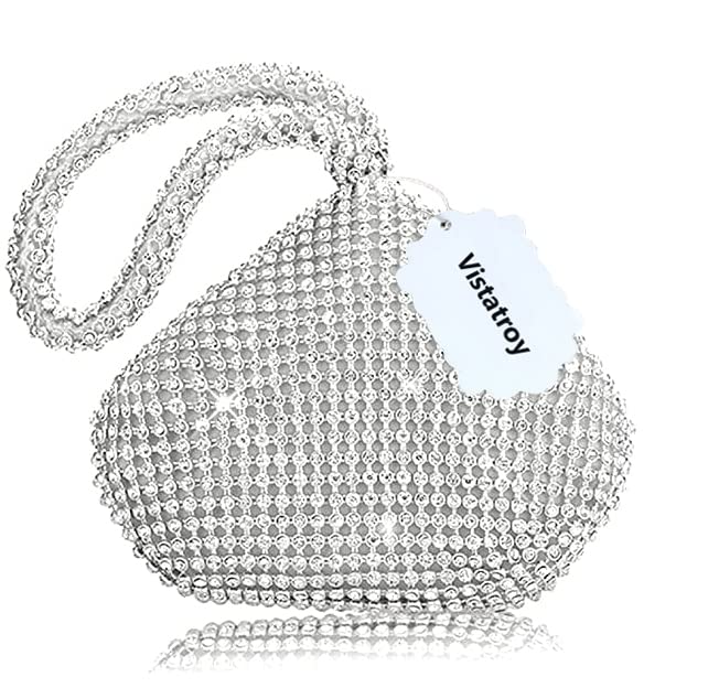 Vistatroy Women's Evening Bag Sparkly Rhinestone Purse Triangle Designer Chain Clutch Purse Bag Party Prom Wedding Purse(A Silver)