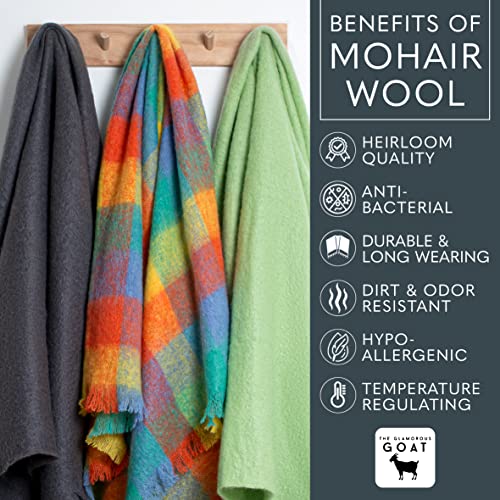 Mohair Wool Throw Blanket - 55% Mohair 34% Wool, Ultra Soft and Fluffy, Warm and Cosy Ethically-sourced Mohair and Wool Throw. 71β x 51β. Hemp Carrier Bag Included (Otago Spring)