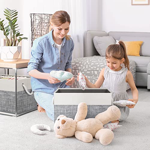 Fab totes Storage Bins [3-Pack], Foldable Storage Baskets for Organizing Toys, Books, Shelves, Closet, Large Storage Box with Rope Handles, Sturdy Organizer Bins, White & Grey