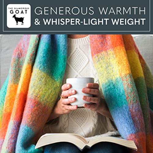 Mohair Wool Throw Blanket - 55% Mohair 34% Wool, Ultra Soft and Fluffy, Warm and Cosy Ethically-sourced Mohair and Wool Throw. 71β x 51β. Hemp Carrier Bag Included (Otago Spring)