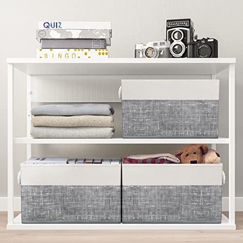 Fab totes Storage Bins [3-Pack], Foldable Storage Baskets for Organizing Toys, Books, Shelves, Closet, Large Storage Box with Rope Handles, Sturdy Organizer Bins, White & Grey