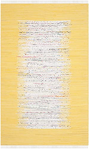SAFAVIEH Montauk Collection 4' x 6' Ivory / Yellow MTK711Q Handmade Stripe Fringe Cotton Area Rug