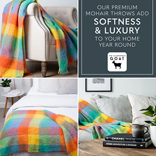 Mohair Wool Throw Blanket - 55% Mohair 34% Wool, Ultra Soft and Fluffy, Warm and Cosy Ethically-sourced Mohair and Wool Throw. 71β x 51β. Hemp Carrier Bag Included (Otago Spring)