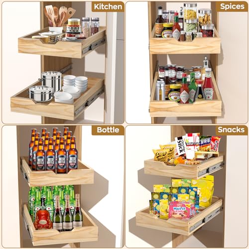 BORISI Pull Out Drawers for Cabinets,14" W x 21" D, 1 Tier Heavy-Duty Slide out Wood Drawer Shelf, Pull Out Cabinet Organizer for Kitchen, Pantry, Bathroom