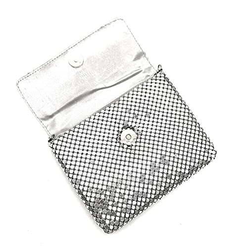 X-Small Evening Clutch Metal Mesh Purse Bag for Cocktail Party Prom Wedding Banquet (Silver)
