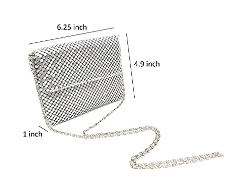 X-Small Evening Clutch Metal Mesh Purse Bag for Cocktail Party Prom Wedding Banquet (Silver)