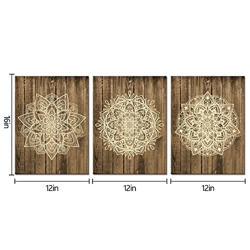 SiMiWOW Canvas Prints Mandala Wall Art Rustic Home Decor Picture Meditation Decor Yoga Room Bedroom Bathroom Wall Decor Framed Ready to Hang 12x16inchx3 Panels