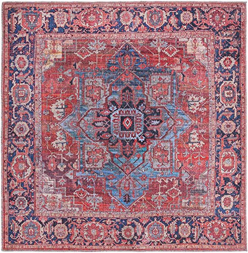 Rugs.com Maahru Collection Washable Rug Square Rust Red Low-Pile Rug Perfect for Living Rooms, Kitchens, Entryways, 5 ft 3 Square