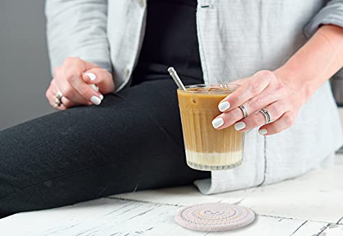 Coasters for Drinks (8-Piece Set) Water Absorbent Coaster Set Woven Coasters for Table Protection Heat-Resistant Coasters for Drinks, Beige