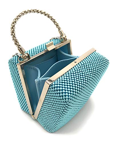 XX-Small clutch Metal beaded mesh evening box purse for Cocktail Party Prom Wedding Banquet (Matt-Blue)