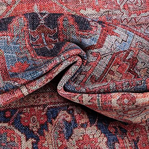 Rugs.com Maahru Collection Washable Rug Square Rust Red Low-Pile Rug Perfect for Living Rooms, Kitchens, Entryways, 5 ft 3 Square