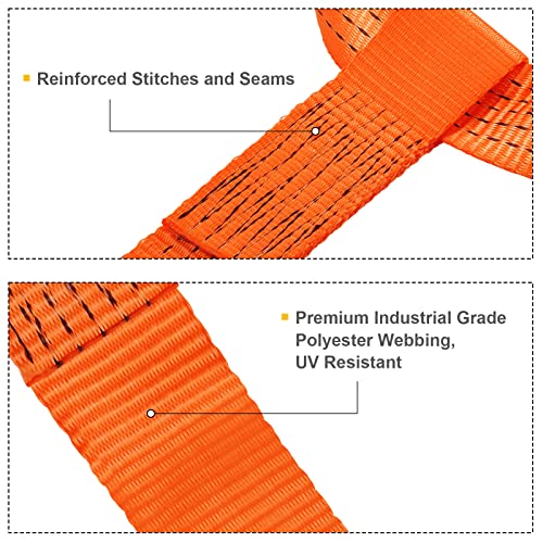 Partsam Tow Dolly Basket Straps - 2 Pack Equipped with Flat Hooks, Car Wheel Straps System Tire Net, Fits 15"-19" Tires/Wheels, 10000 lbs Break Strength, Orange, with 1 Carrying Bag