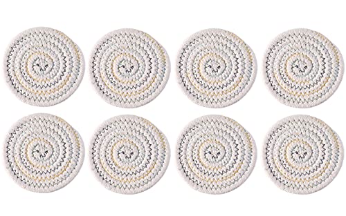 Coasters for Drinks (8-Piece Set) Water Absorbent Coaster Set Woven Coasters for Table Protection Heat-Resistant Coasters for Drinks, Beige