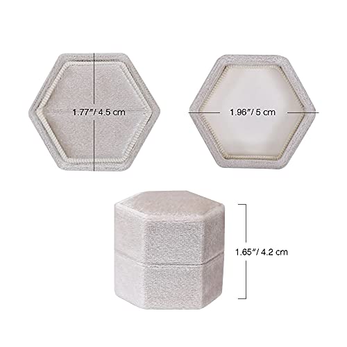 Hexagon Velvet Jewelry Single Slot Ring Box Engagement Wedding Box Keepsake Box Bridal Photo Ring (Beige)