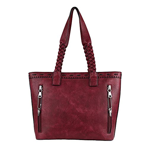 Lady Conceal Concealed Carry Purse - Locking Sophia Stitched Tote (Burgundy)