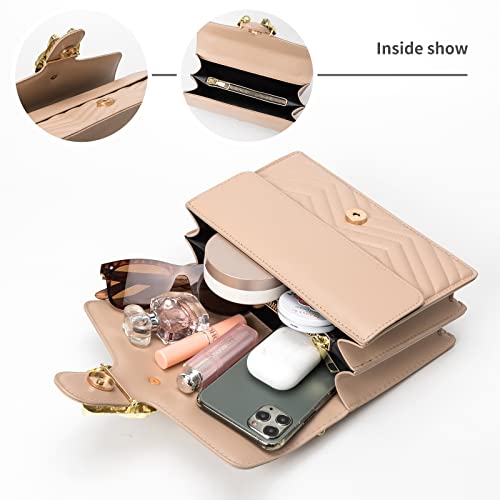 TAGDOT Fashion Metal Chain Shoulder Crossbody Bags for Women Handbag Purses Vegan Leather Clutches (Khaki)