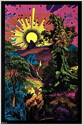 Lost Landscape Horizon Retro Vintage Style 1960s 1970s Aesthetic Stoner Decor Indie Room Decor Cool Psychedelic Trippy Hippie Decor UV Light Reactive Black Light Eco Blacklight Poster for Room