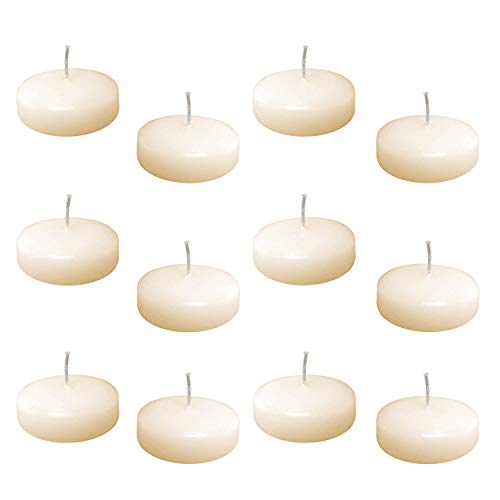 Super Z Outlet 2" Unscented Natural Color Water Floating Mini Candle Discs for Weddings, Home Decoration, Relaxation, Spa, Smokeless Cotton Wick. (24 Candles) (Ivory)