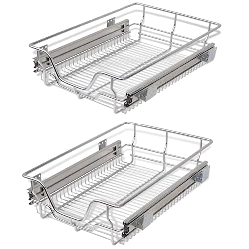 Mogou Pull-Out Wire Basket Pull Out Spice Rack, Blind Corner Cabinet Pull Out, Pull Out Shelf Storage for Kitchen Base Cabinet Organizations 2 pcs Silver 15.7"
