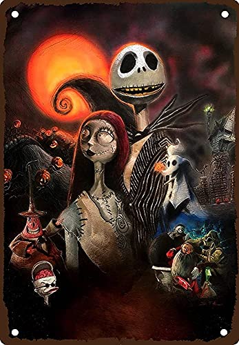 Vintage Art Metal Tin Sign Horror The The Nightmare Before Christmas Jack Skellington Retro Metal Signs, for Garage Family Bar Cafe Room Bathroom Art Wall Decor Poster 12 x 8 inch