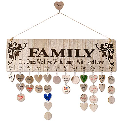 Gifts Presents for Moms Grandmas from Daughter Unique | Wooden Family Birthday Reminder Tracker Calendar Board Wall Hanging with 100 Tags | Best Gift Ideas for Christmas, Birthday/Mother's Day