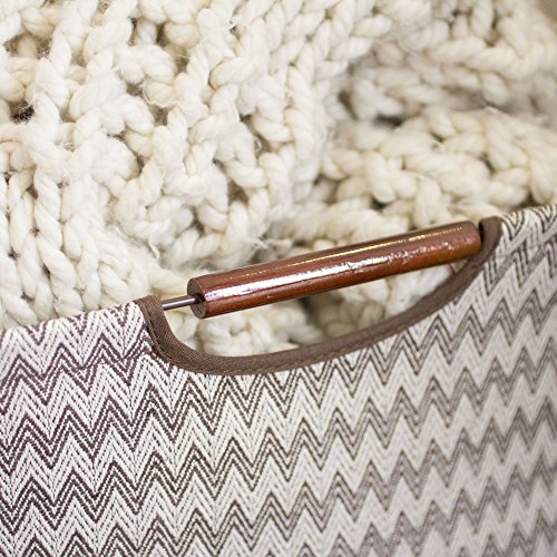 Household Essentials 661-1 Medium Tapered Fabric Storage Bin with Wood Handles | Brown Chevron