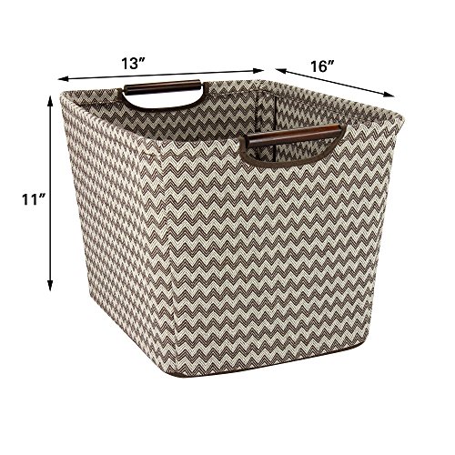 Household Essentials 661-1 Medium Tapered Fabric Storage Bin with Wood Handles | Brown Chevron