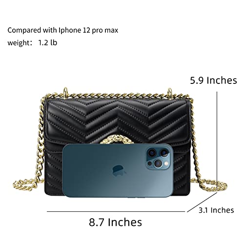 TAGDOT Fashion Metal Chain Shoulder Crossbody Bags for Women Handbag Purses Vegan Leather Clutches (Black)