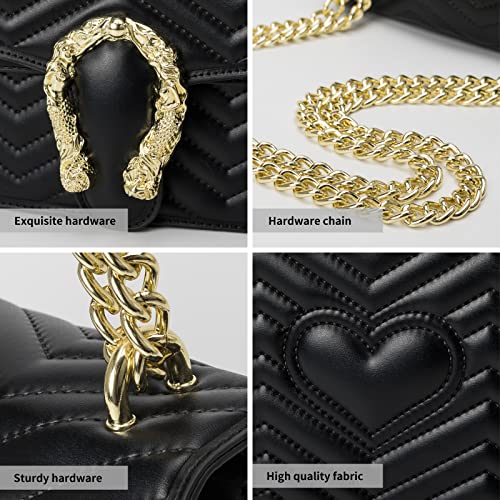 TAGDOT Fashion Metal Chain Shoulder Crossbody Bags for Women Handbag Purses Vegan Leather Clutches (Black)