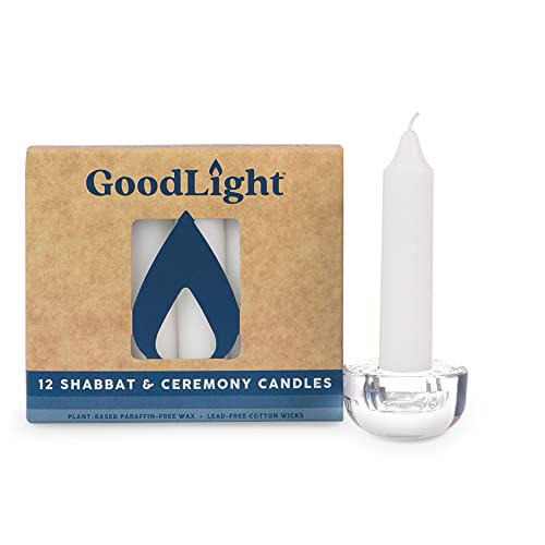 Paraffin-Free Shabbat and Sabbath Ceremony Candles, Made from Vegan Palm Wax, Jewish Shabbat Candles, 3-Hour Burn Time (12 Unscented Shabbos Candles, White)