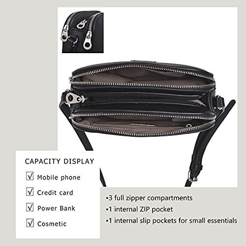 DAVID - JONES INTERNATIONAL. Crossbody Bag for Women,Lightweight Multi Compartment Small Shoulder Handbag, Vegan Leather Saddle Everyday pocketbooks Purses,Black Purse