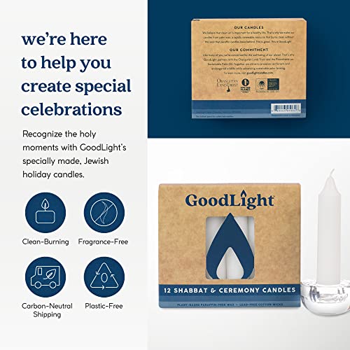 Paraffin-Free Shabbat and Sabbath Ceremony Candles, Made from Vegan Palm Wax, Jewish Shabbat Candles, 3-Hour Burn Time (12 Unscented Shabbos Candles, White)